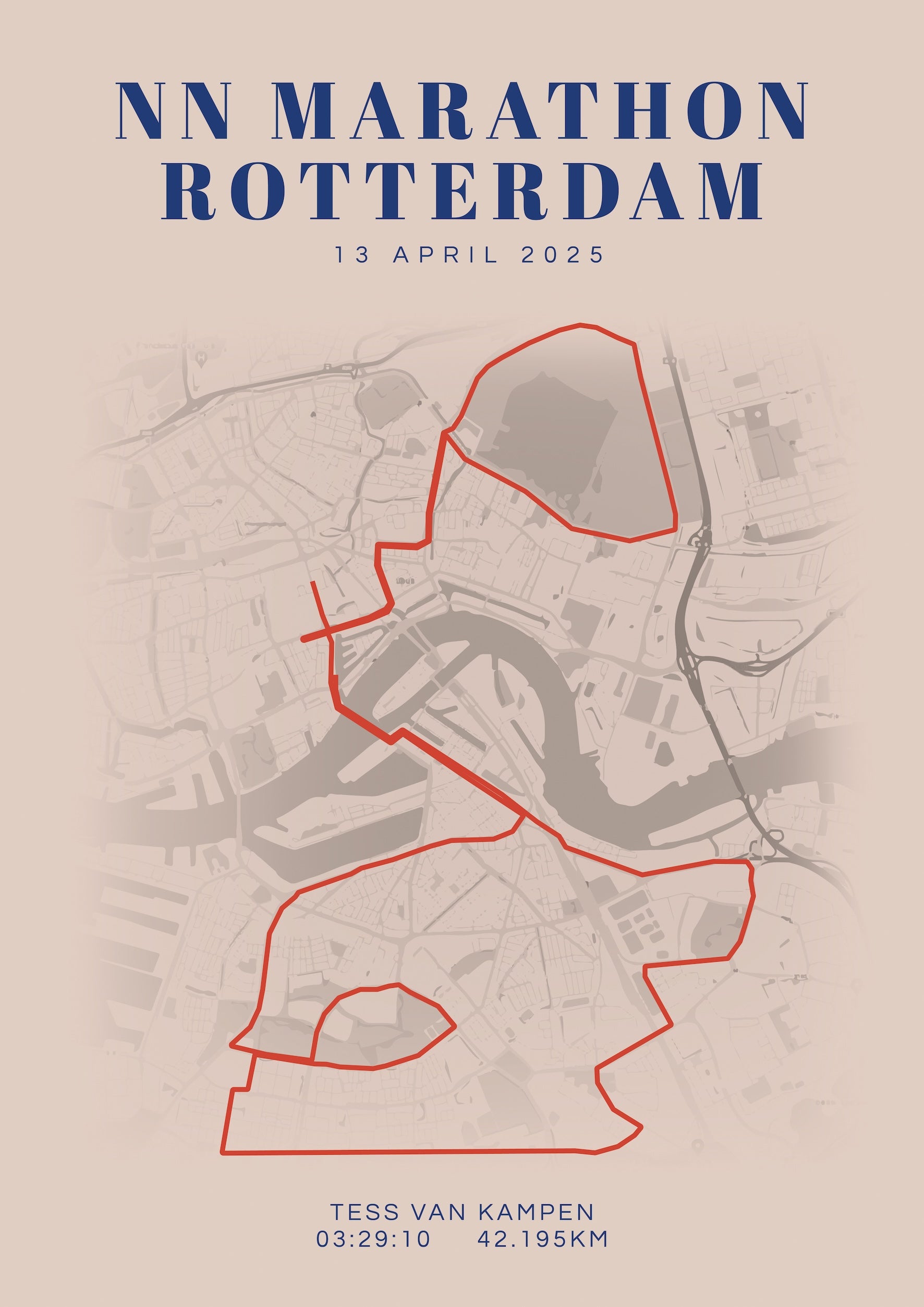 Gepersonaliseerde poster I Marathon Rotterdam 2025 I Classic Citymap
