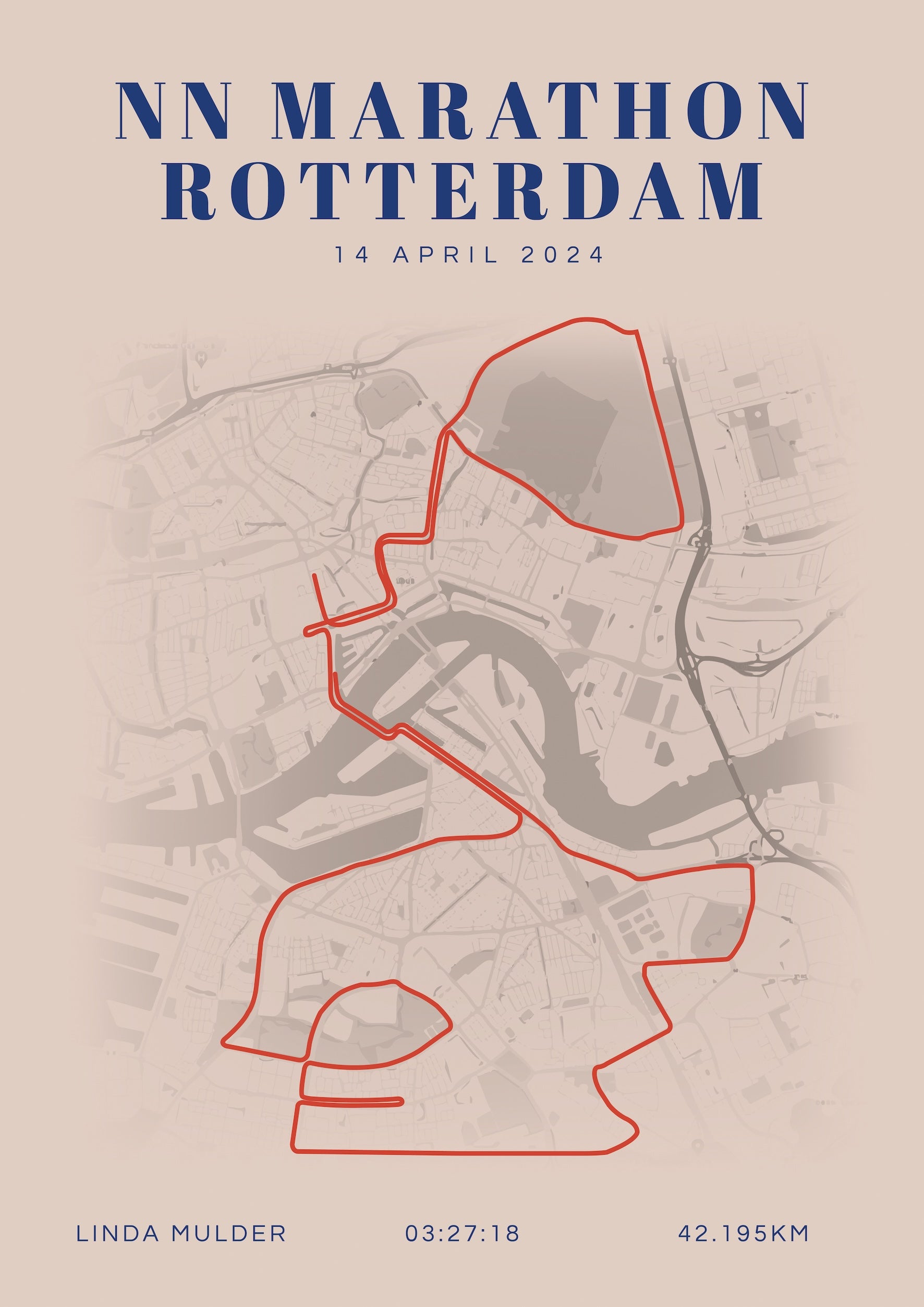 Gepersonaliseerde Poster I Marathon Rotterdam 2024 I Classic Citymap