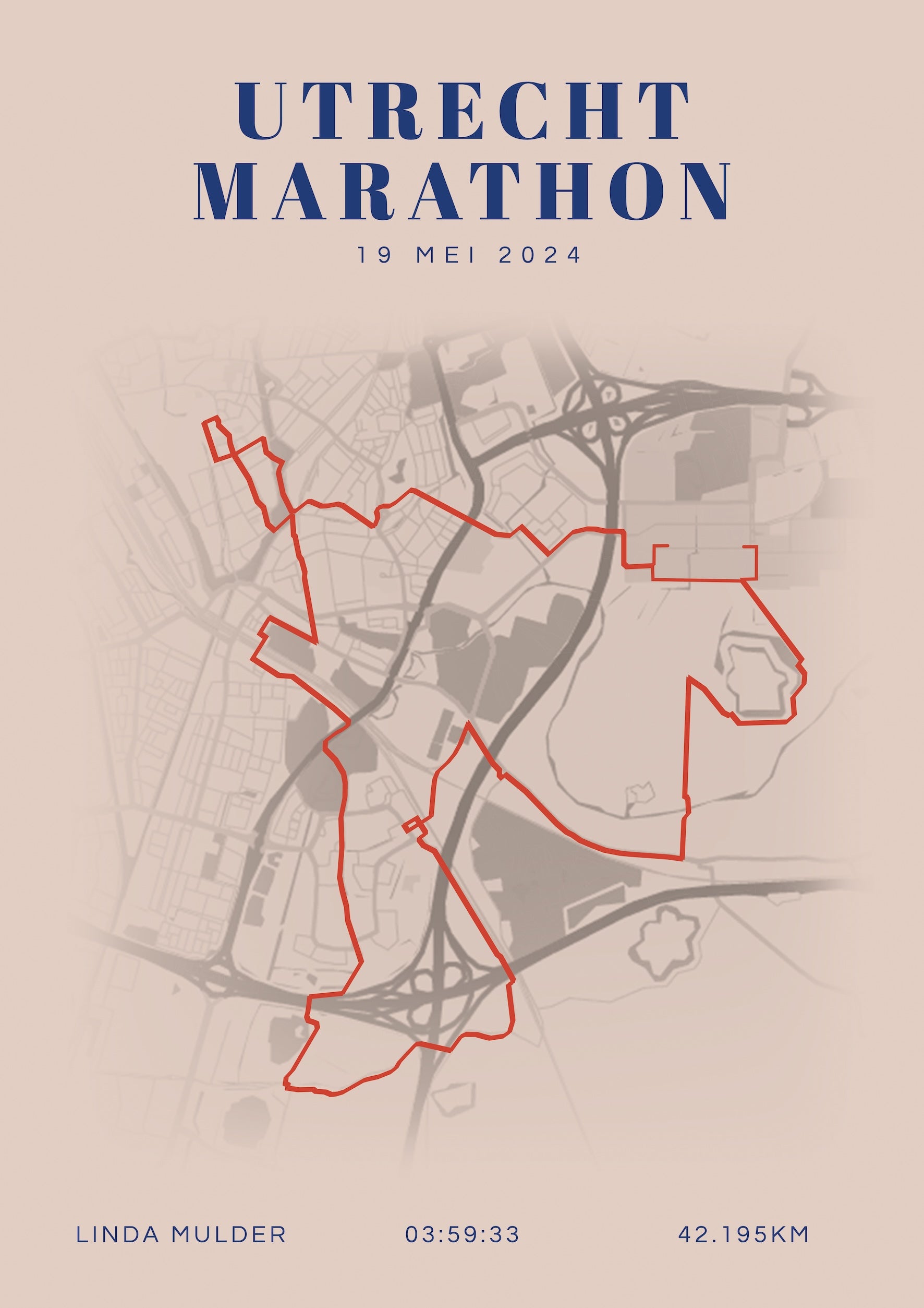 Gepersonaliseerde Poster I Utrecht Marathon 2025 I Classic Citymap