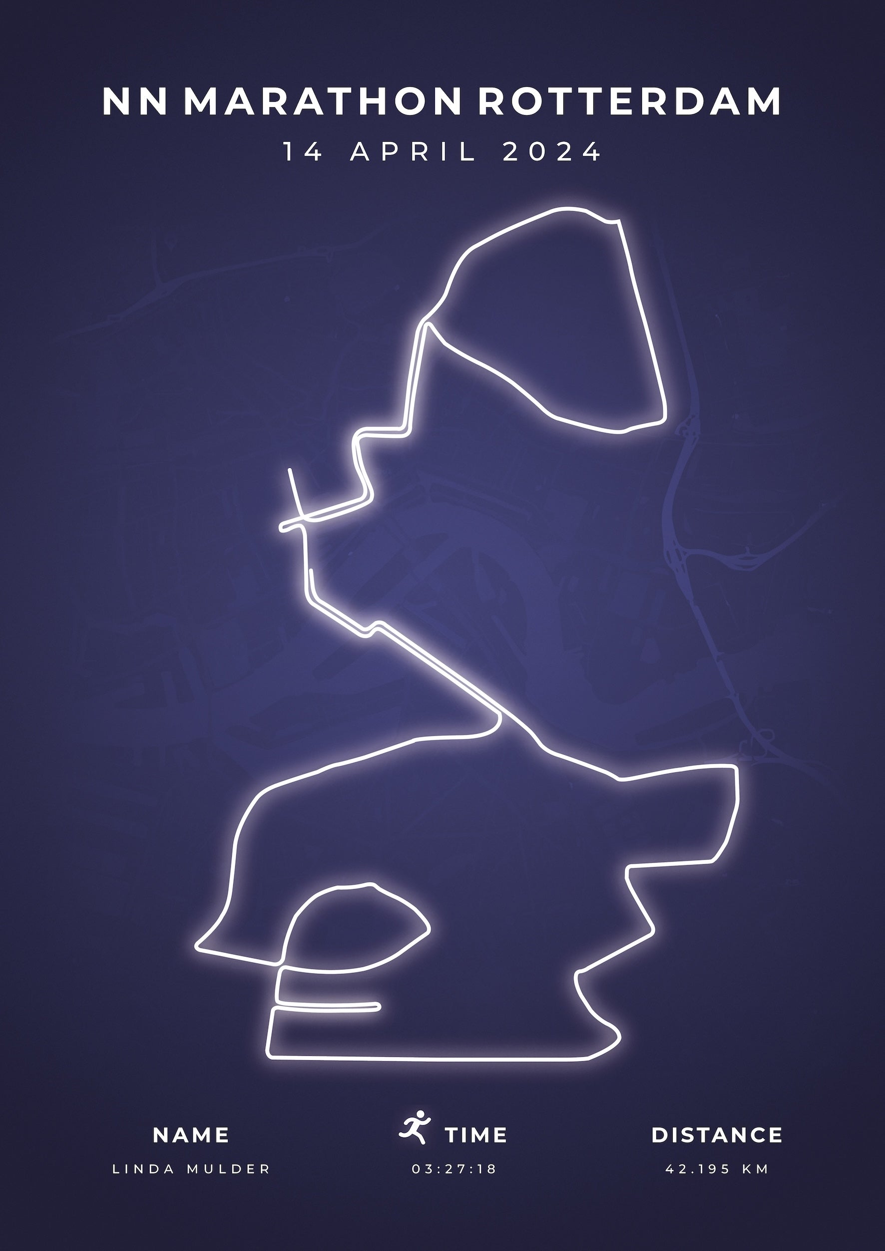 Gepersonaliseerde Poster I Marathon Rotterdam 2024 I Modern Citymap