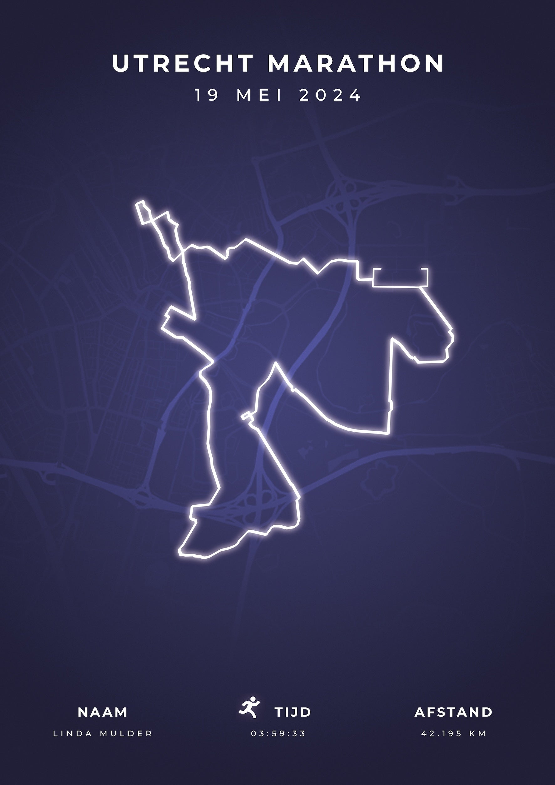 Gepersonaliseerde Poster I Utrecht Marathon 2025 I Modern Citymap